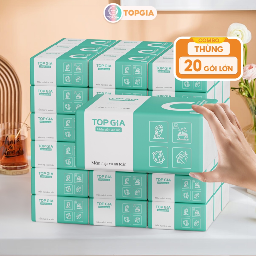 Giấy ăn TopGia thùng 20 gói giấy ăn cao cấp organic khăn giấy rút đa ...
