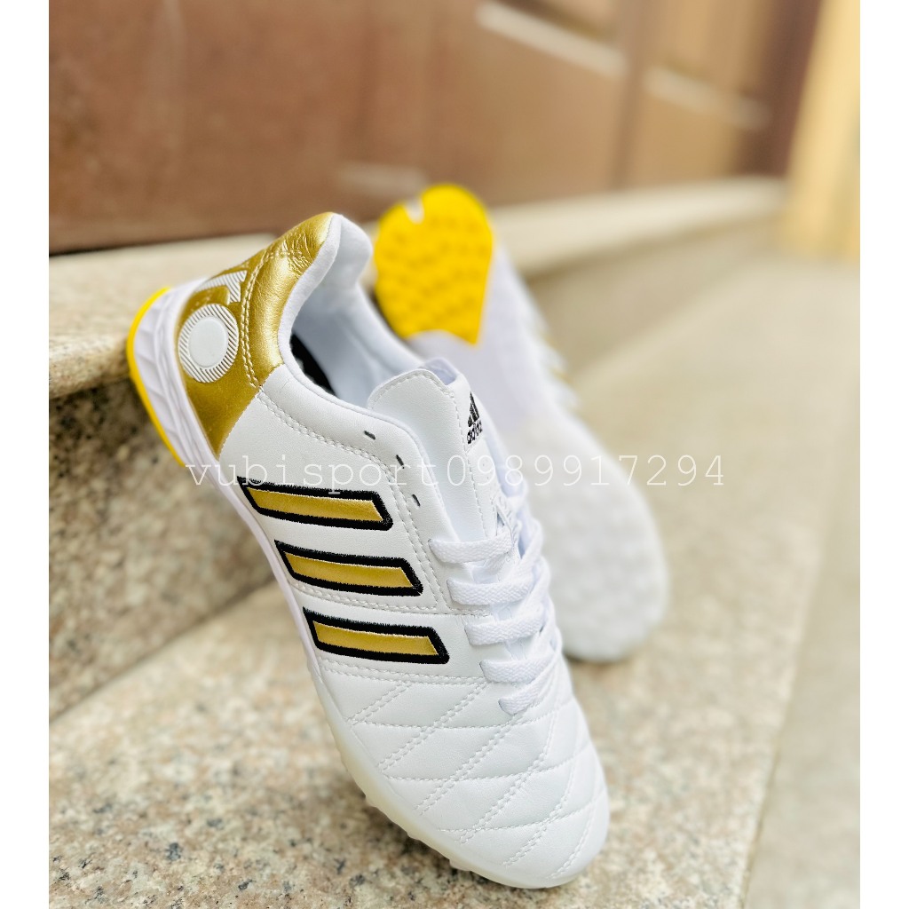 Giày bóng đá chuyên sân cỏ nhân tạo Adipure Toni 11pro TF trắng vàng da ...