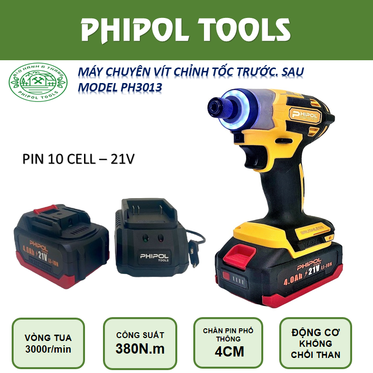 Máy chuyên vít PHIPOL model PH333 màu vàng, chỉnh tốc 4 chế độ, chân ...