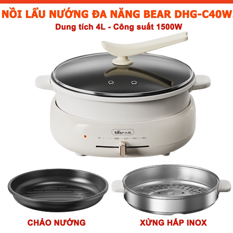 Nồi lẩu điện đa năng Bear 4L/DHG -C40W2- 1500W, nồi lẩu nướng đa năng 3in1,. | Shopee Việt Nam