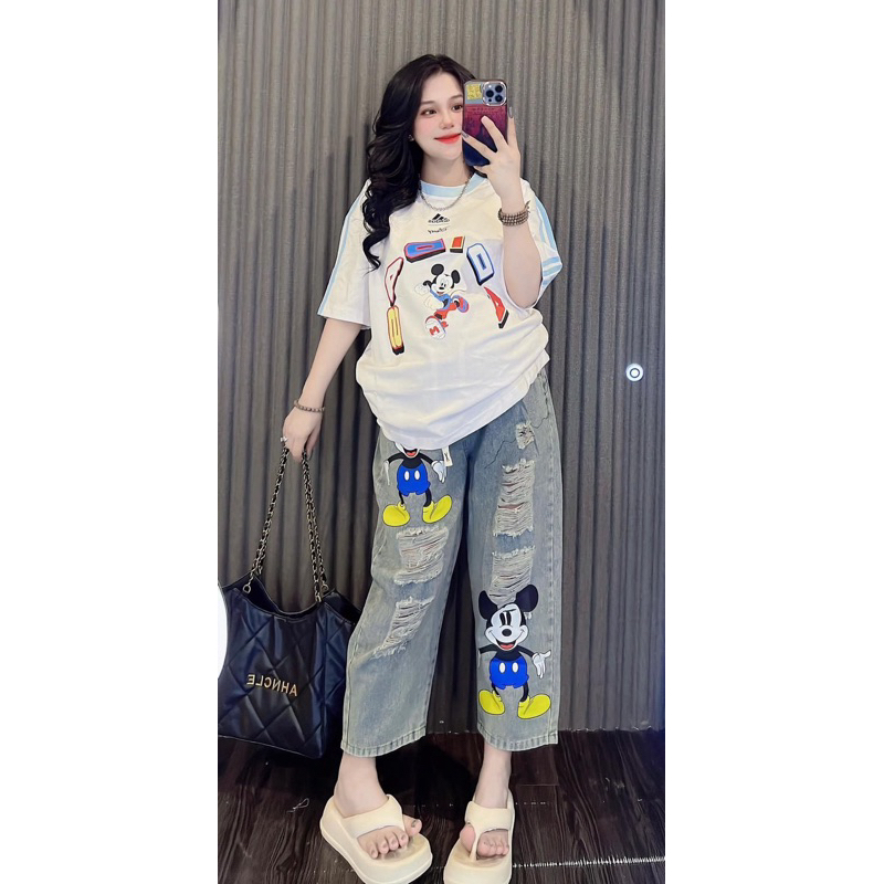 Set Bộ JEAN MICKEY QUẦN BAGGY RÁCH Hàng Quảng Châu cao cấp chuẩn Loại 1 ...