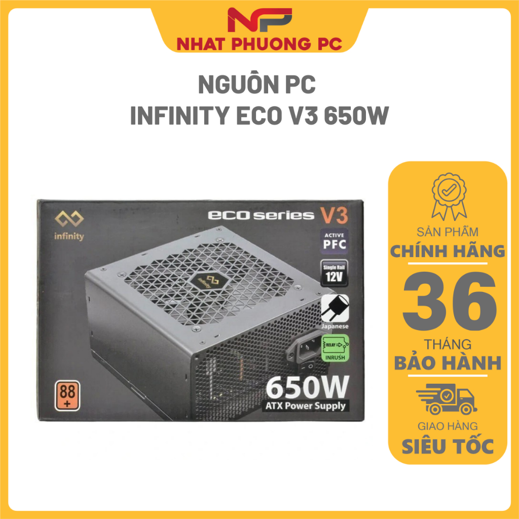Nguồn máy tính PSU Infinity Eco V3 650W (88% Efficiency/Active PFC/Single Rail) Chính hãng - Bảo ...