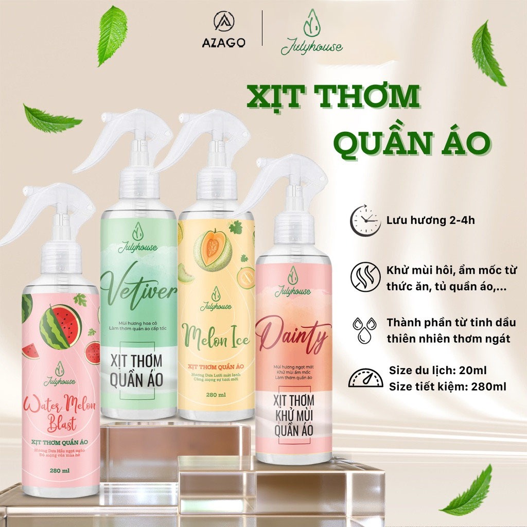 Xịt thơm quần áo JULYHOUSE 280ml chiết xuất tinh dầu thiên nhiên thơm ...