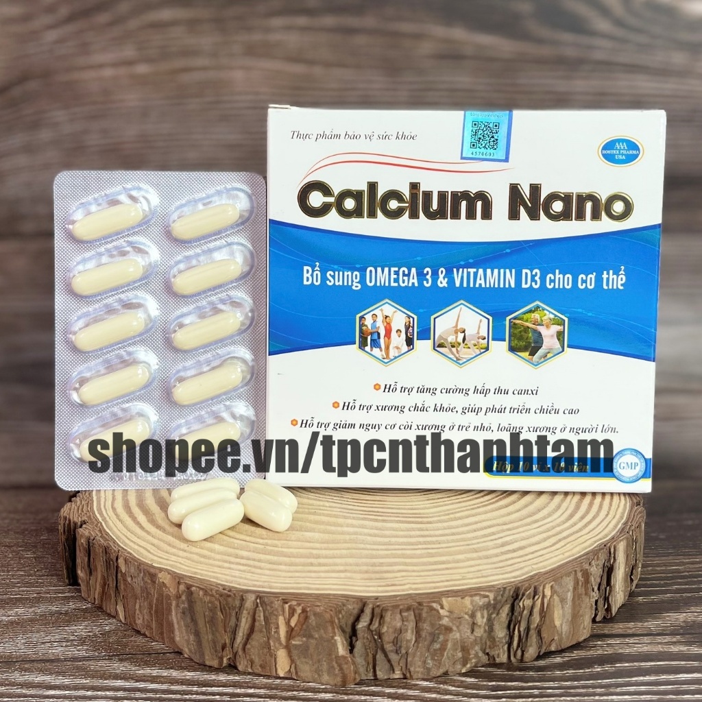 Viên uống VỈ - CALCIUM NANO LIQUID bổ sung canxi, vitamin và các khoáng chất cần thiết - Hộp 100 ...