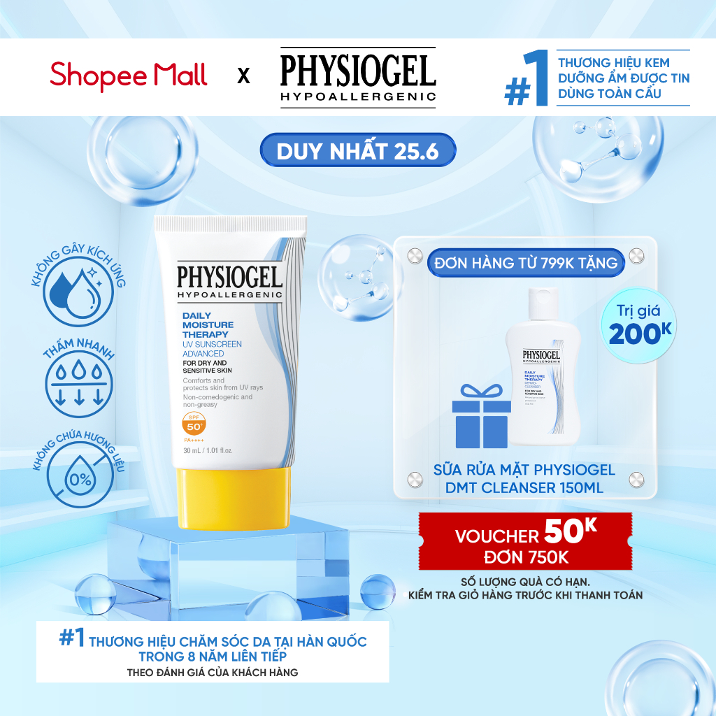 KEM CHỐNG NẮNG DƯỠNG ẨM PHYSIOGEL DAILY MOISTURE THERAPY 30ml | Shopee Việt Nam