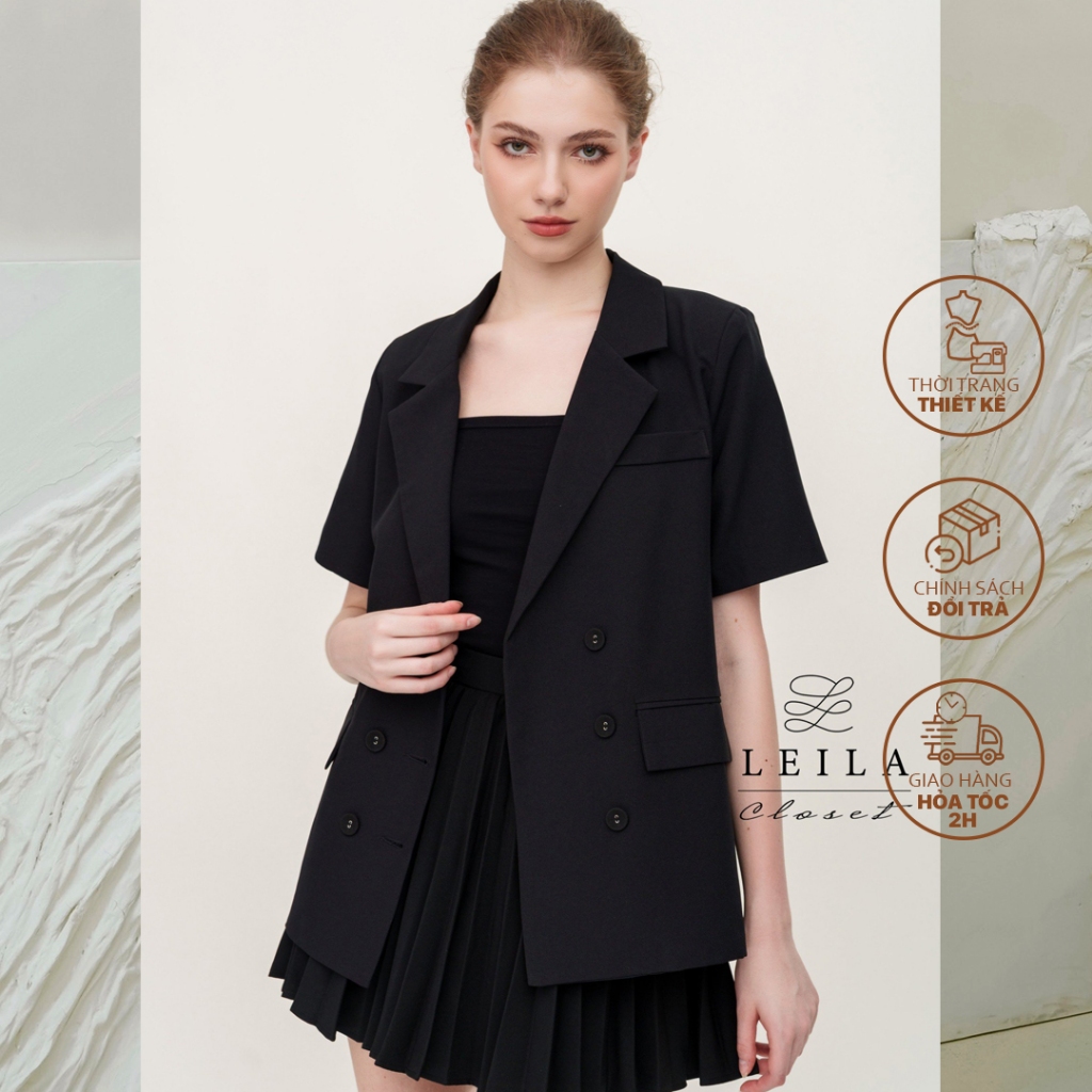 LEILA CLOSET | Áo blazer thiết kế Vie có túi Đen/Trắng [KHÔNG BAO GỒM BELT] | Shopee Việt Nam