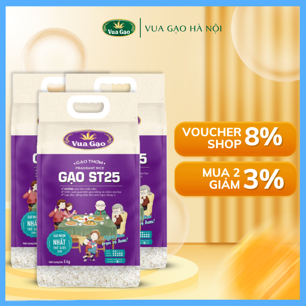 [HÀ NỘI - HỎA TỐC] Combo 3 Túi Gạo ST25 5kg – Thương Hiệu Vua Gạo – Tổng 15kg | Shopee Việt Nam