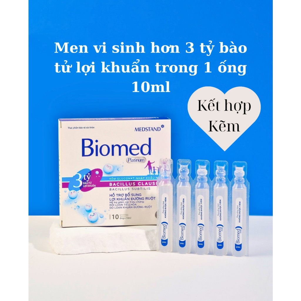 Men vi sinh Biomed- 3 tỷ lợi khuẩn- Hộp 10 ống x 10 ml- giảm triệu chứng rối loạn tiêu hóa, loạn ...