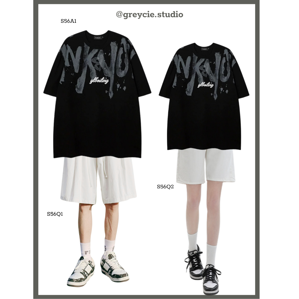 GREYCIE Set đồ đôi đồ couple áo phông quần shorts ngố lửng đen trắng ...