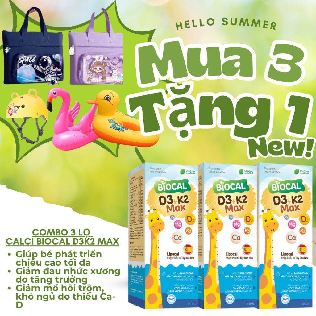[MUA 3 TẶNG 1] Canxi sinh học Biocal D3K2 Max giúp bé phát triển chiều cao toàn diện - Lọ 100ml ...