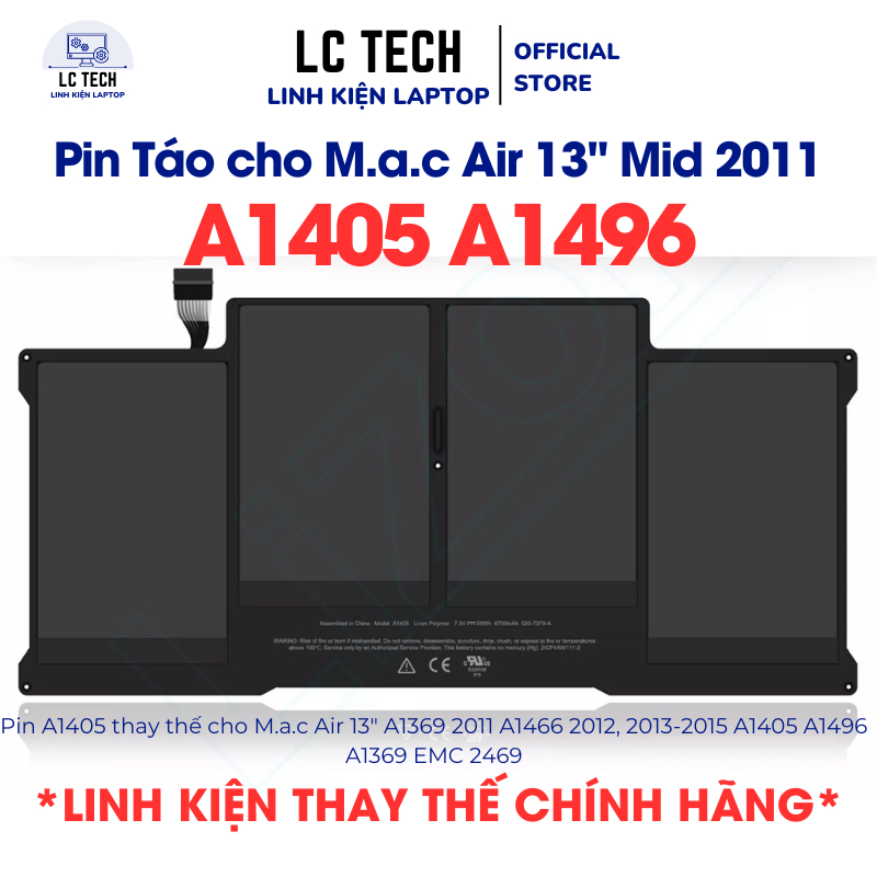 Pin Laptop A1405 A1496 Dùng Cho Macbook Air 13 inch 2012 2013 2014 2015 ...