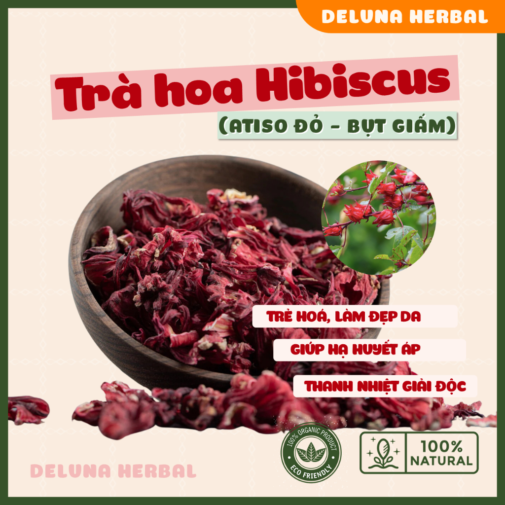 Trà hoa Hibiscus (Hoa Atiso đỏ - hoa bụt giấm) loại thượng hạng giúp da ...