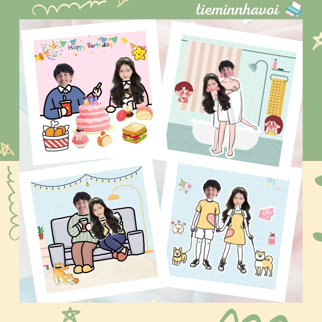 Khung ảnh ghép chibi in theo yêu cầu, khung ảnh tình yêu, quà tặng bạn ...