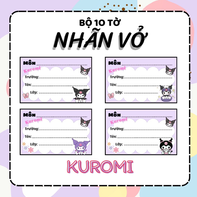 Set 10 tờ nhãn vở anime dán tập, sách Kuromi | Shopee Việt Nam