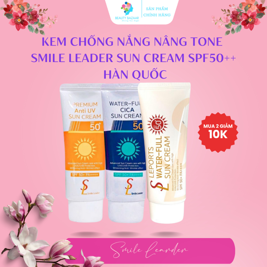 Kem chống nắng nâng tone Smile Leader Sun Cream SPF50+ 60ml cho da dầu mụn và da khô | Shopee ...