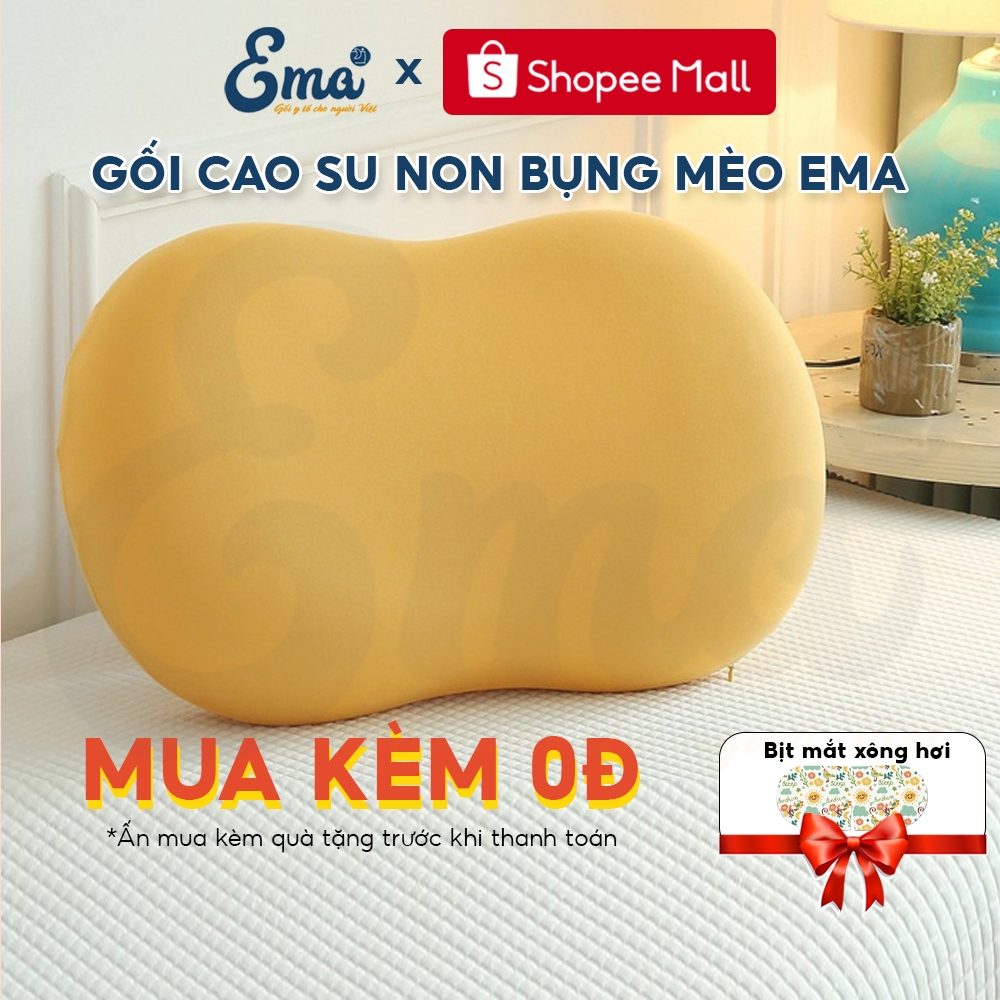Gối cao su non người lớn EMA - Thiết kế hình bụng mèo chống đau mỏi cổ vai gáy, giúp ngủ sâu ...