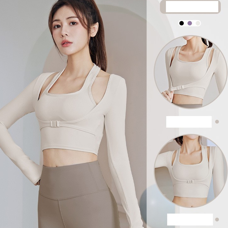 [Mút may liền] Áo tập gym yoga nữ dài tay kiểu áo croptop ôm body, Áo croptop tay dài thun lạnh ...