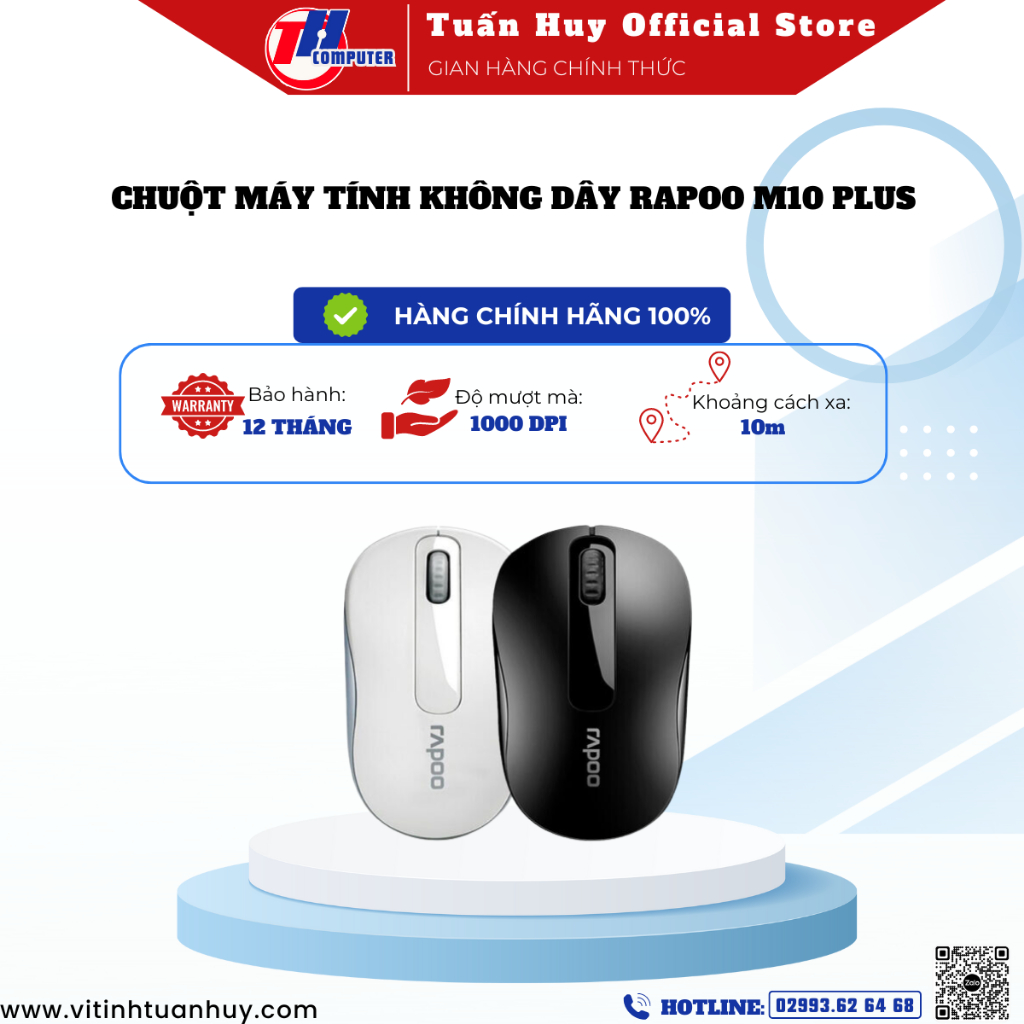 Chuột máy tính không dây RAPOO M10 PLUS thiết kế công thái học, tiết ...