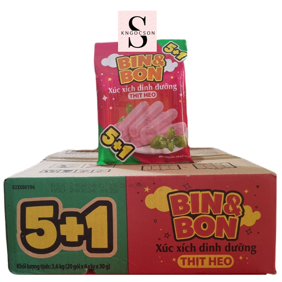 Xúc Xích Heo Bin & Bon gói 5 +1 cây 35g/1 cây - 20 gói thùng xúc xích ăn liền | Shopee Việt Nam