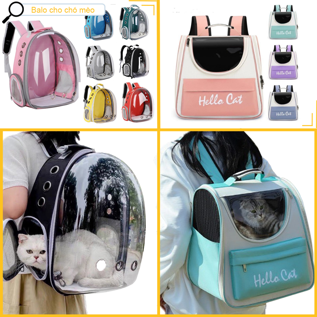 Balo phi hành gia nhựa trong và Hello cat, balo vận chuyển cho chó mèo ...