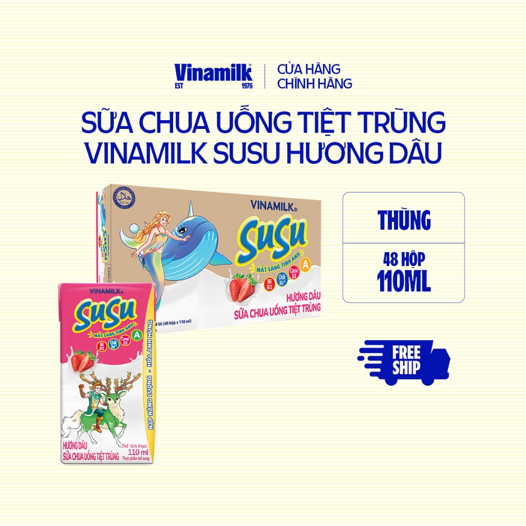 Sữa chua uống hương dâu Vinamilk Susu - Thùng 48 hộp 110ml. | Shopee ...