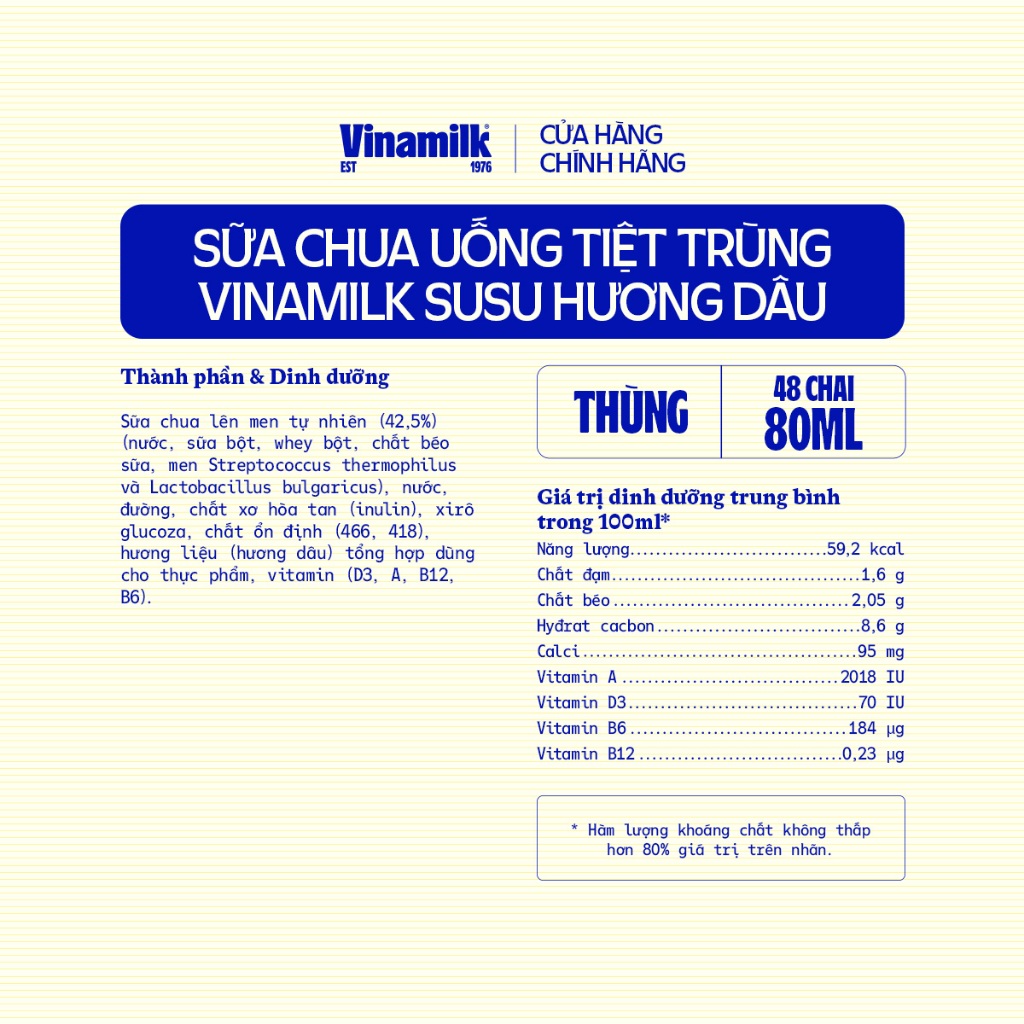 Sữa chua uống hương dâu Vinamilk Susu - Thùng 48 chai 80ml | Shopee ...