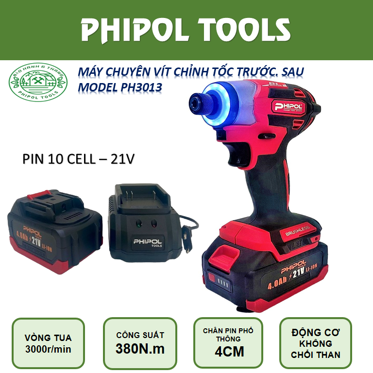Máy chuyên vít PHIPOL model PH333 màu đỏ sang trọng, chỉnh tốc 4 chế độ ...
