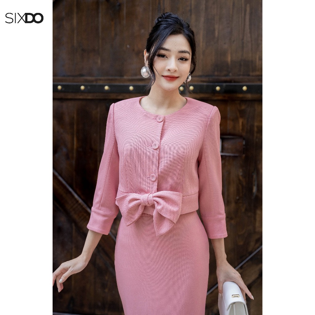 Áo vest dáng lửng tay lỡ phối nơ SIXDO (Peach Pink Bowtie Raw Vest ...