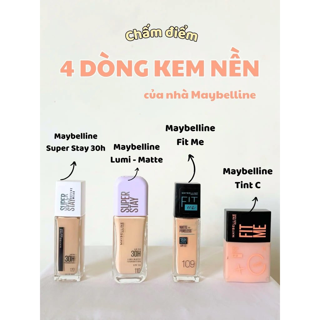 Kem nền Maybelline Superstay Lumi Matte 30H Foundation che phủ nhẹ mặt, Kem nền Maybelline nắp ...