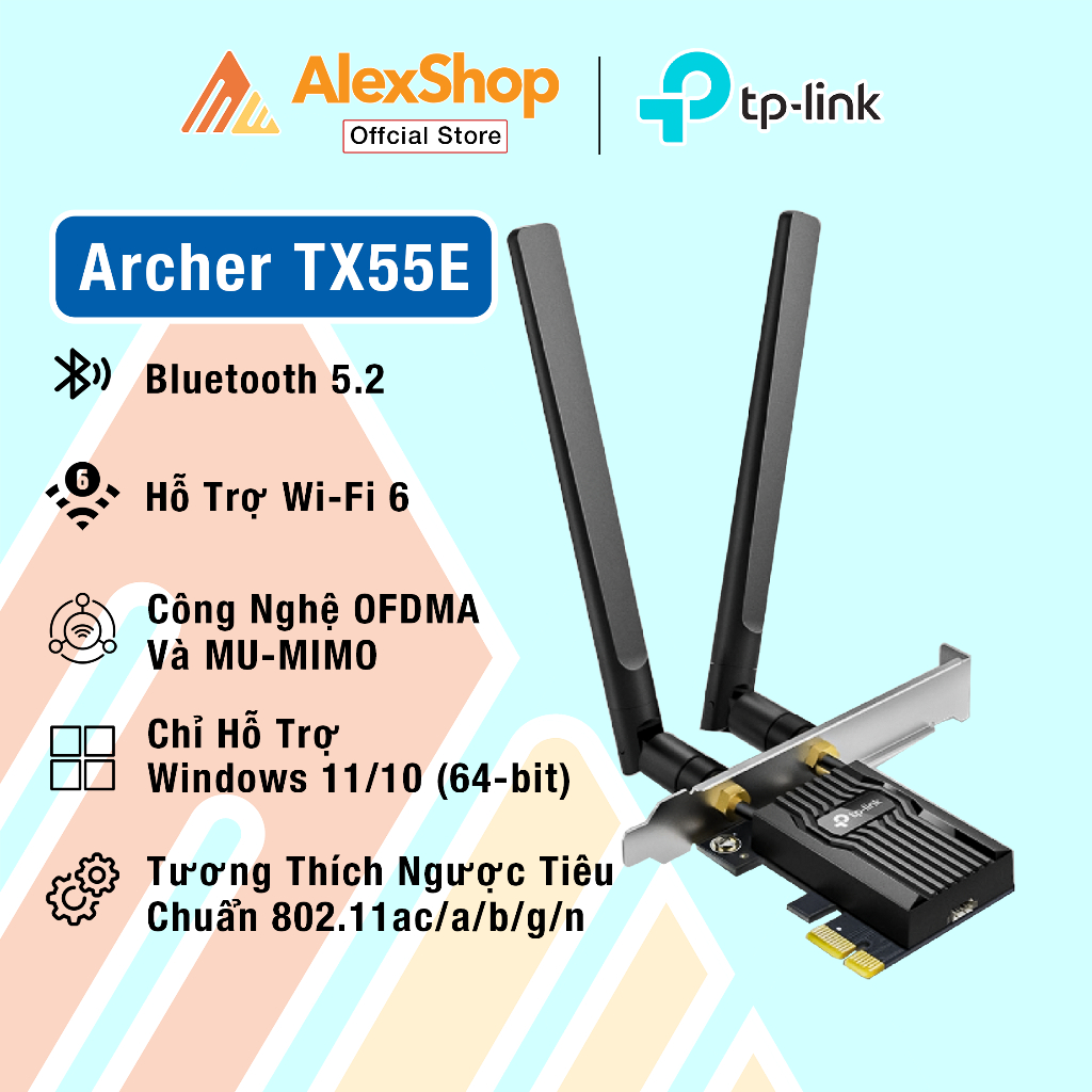 Card WiFi 6 TP-Link TX55E Băng Thông Ax3000, Bluetooth 5.2 Dành cho PC ...