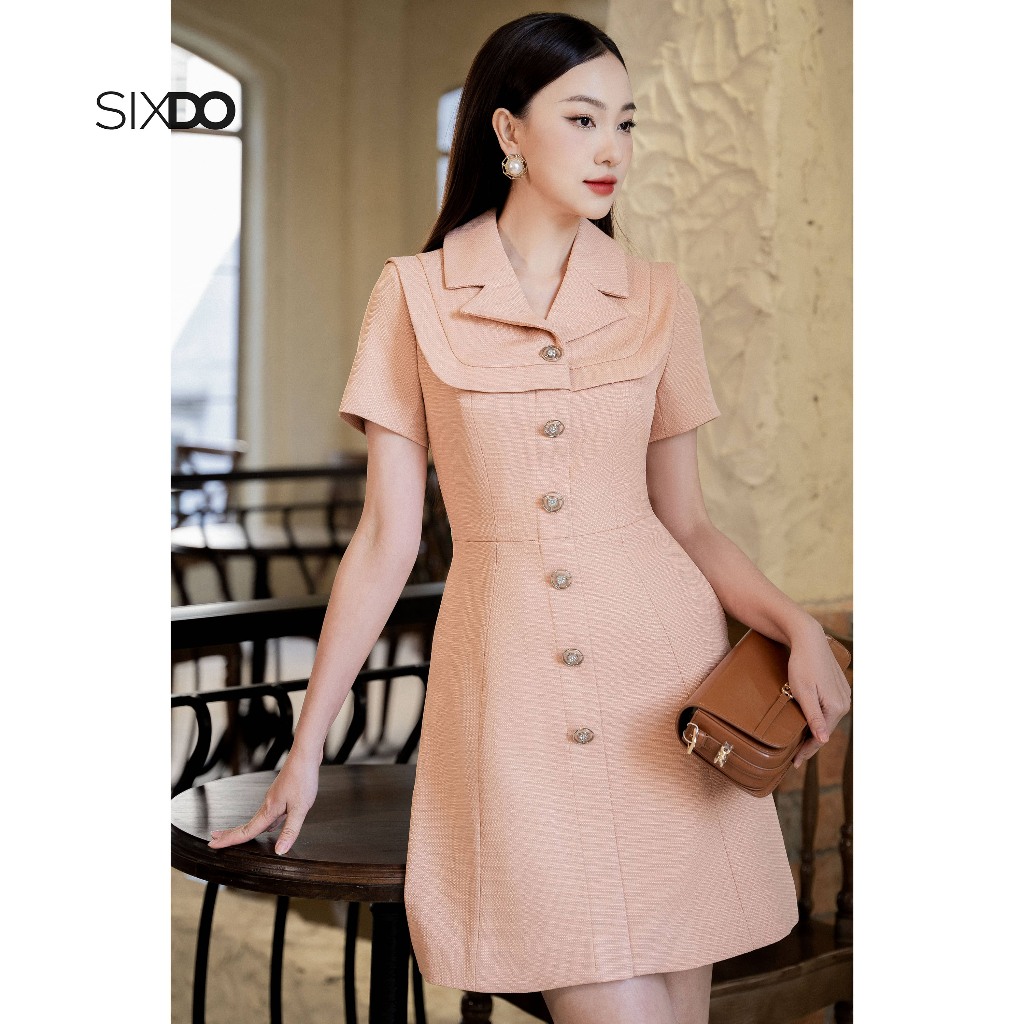 Đầm thô cổ vest dáng A SIXDO (Dark Orangish Beige Mini Raw Dress ...