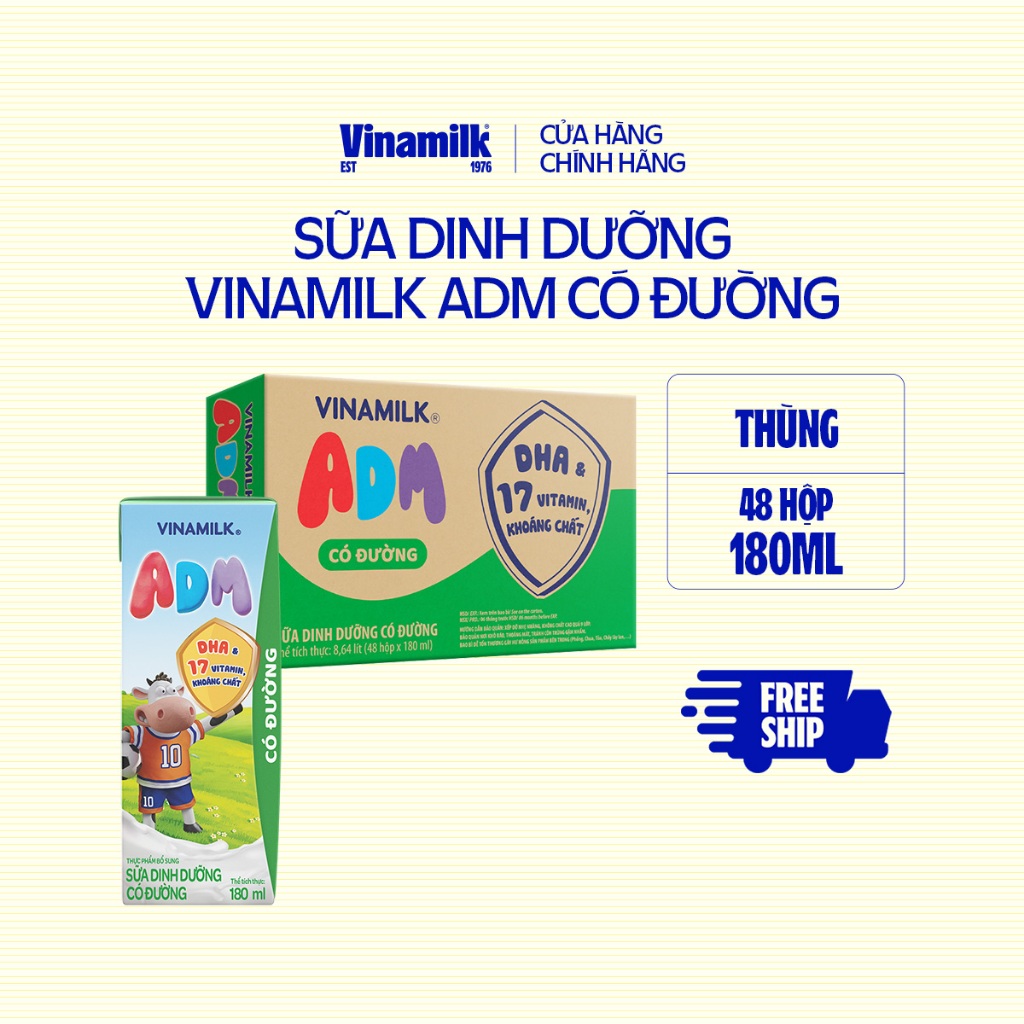 Thùng 48 Hộp sữa dinh dưỡng Vinamilk ADM Gold IQ có đường 180ml ...