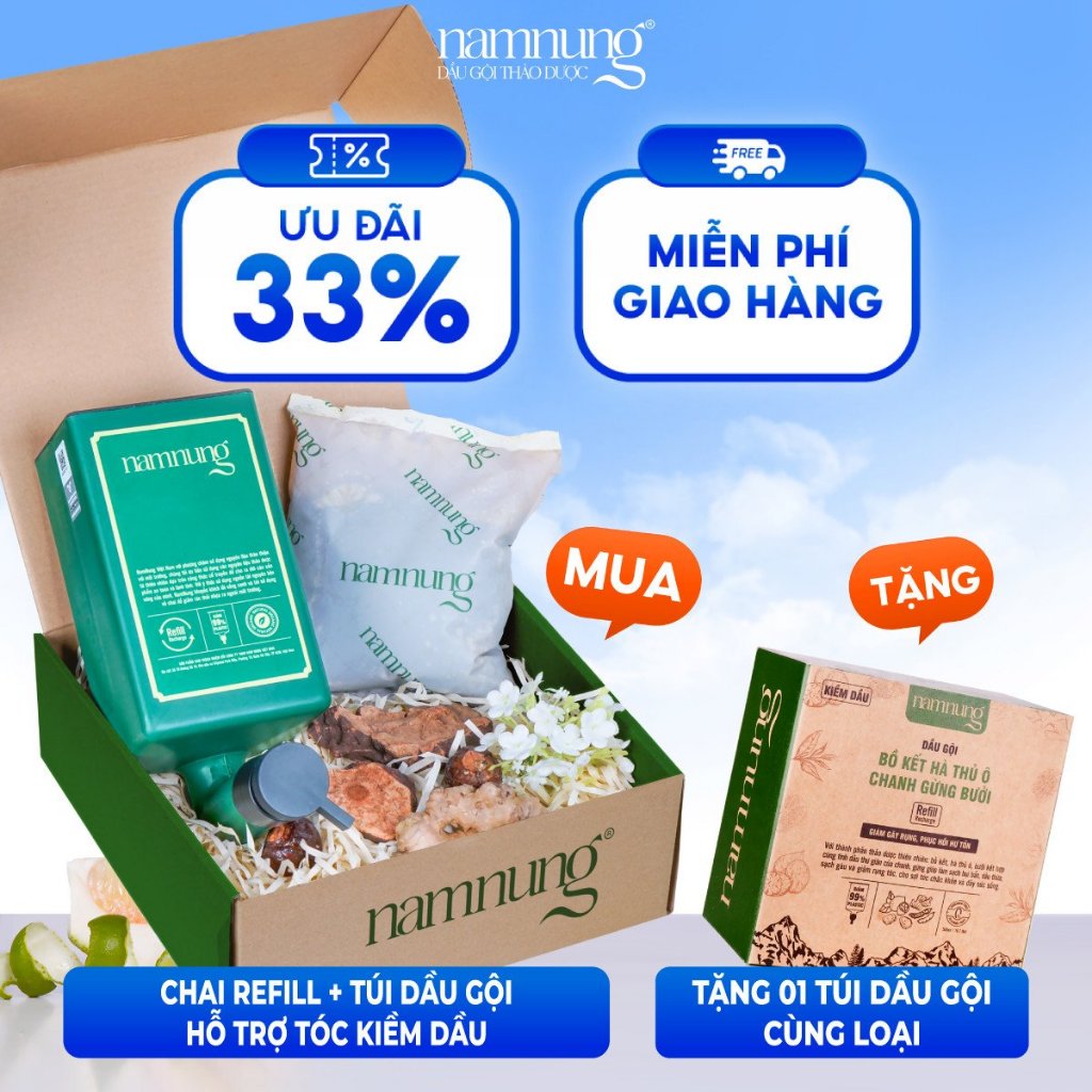 (Mua 1 tặng 1) Chai refill + túi dầu gội NAMNUNG hỗ trợ tóc kiềm dầu ...