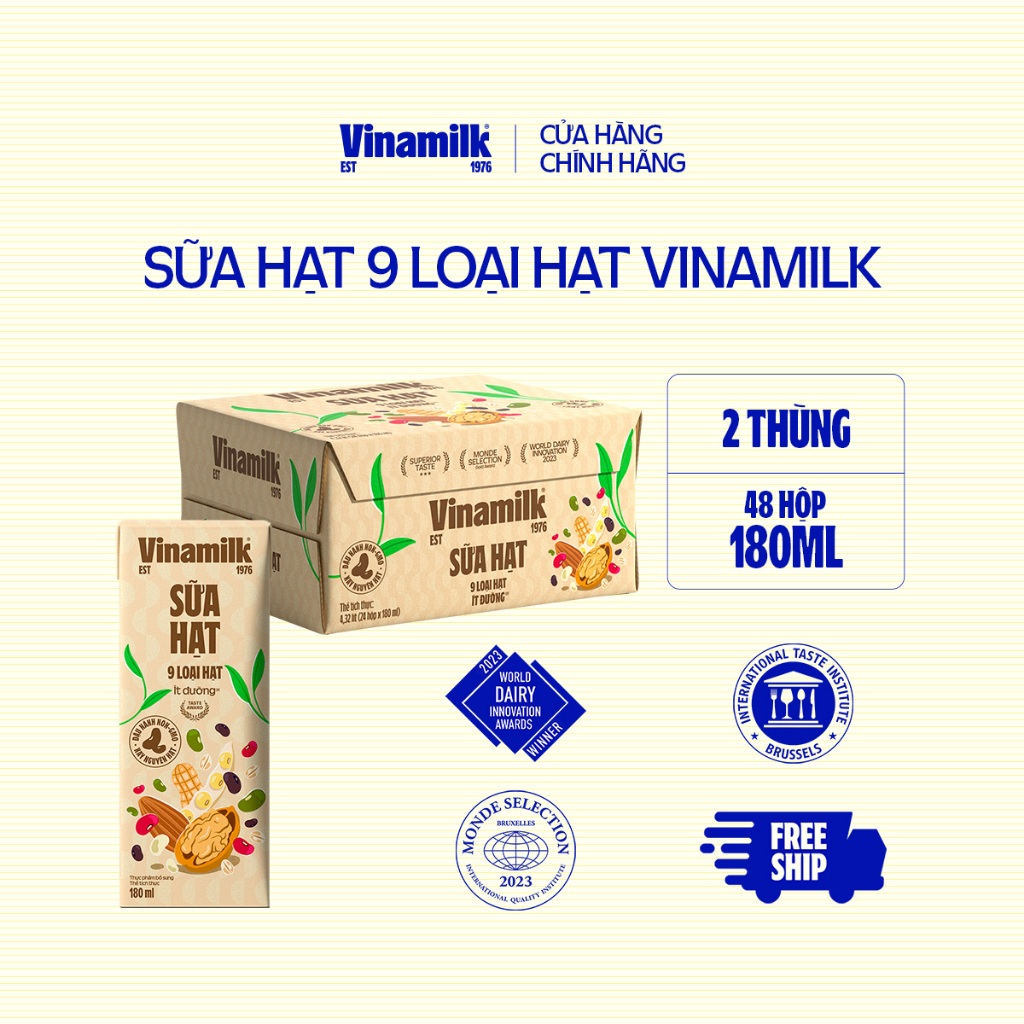 2 Thùng Sữa hạt 9 loại hạt Vinamilk 180ml ít đường - 24 hộp/thùng | Shopee Việt Nam