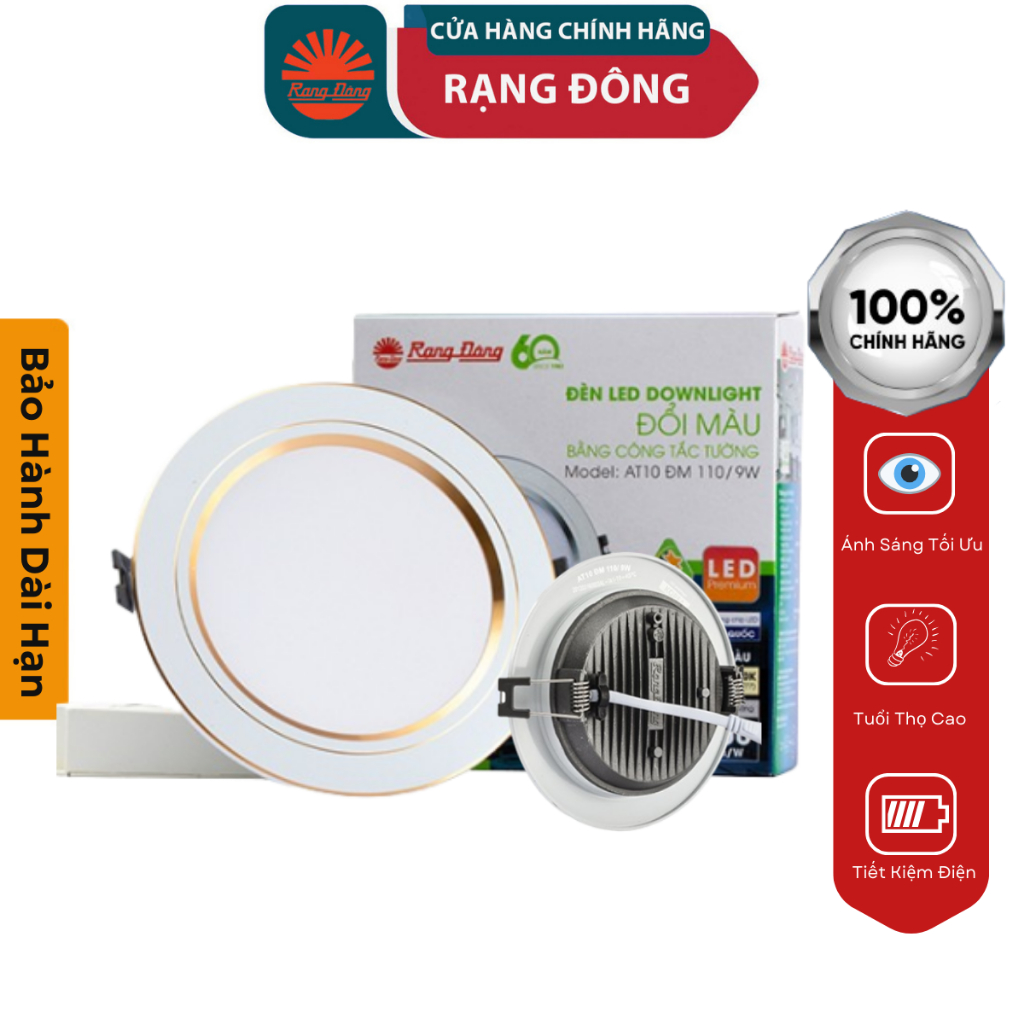 Đèn LED Âm Trần Rạng Đông Đèn Downlight AT10 90/9W Đổi Màu/ Không Đổi ...