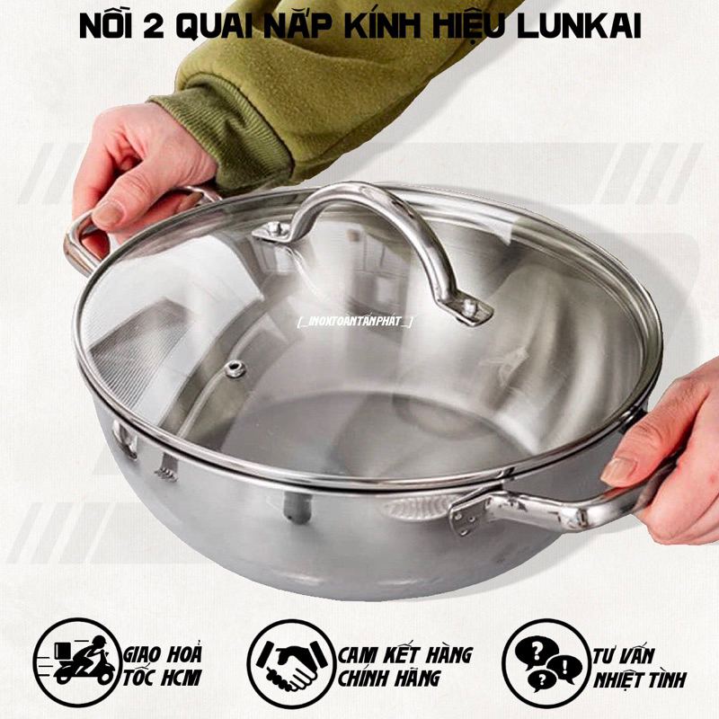 Nồi Hai Quai LUNKAI Nắp Kính - Nồi Lẩu, Nồi Canh, Nồi luộc Rau…Inox 304 ...