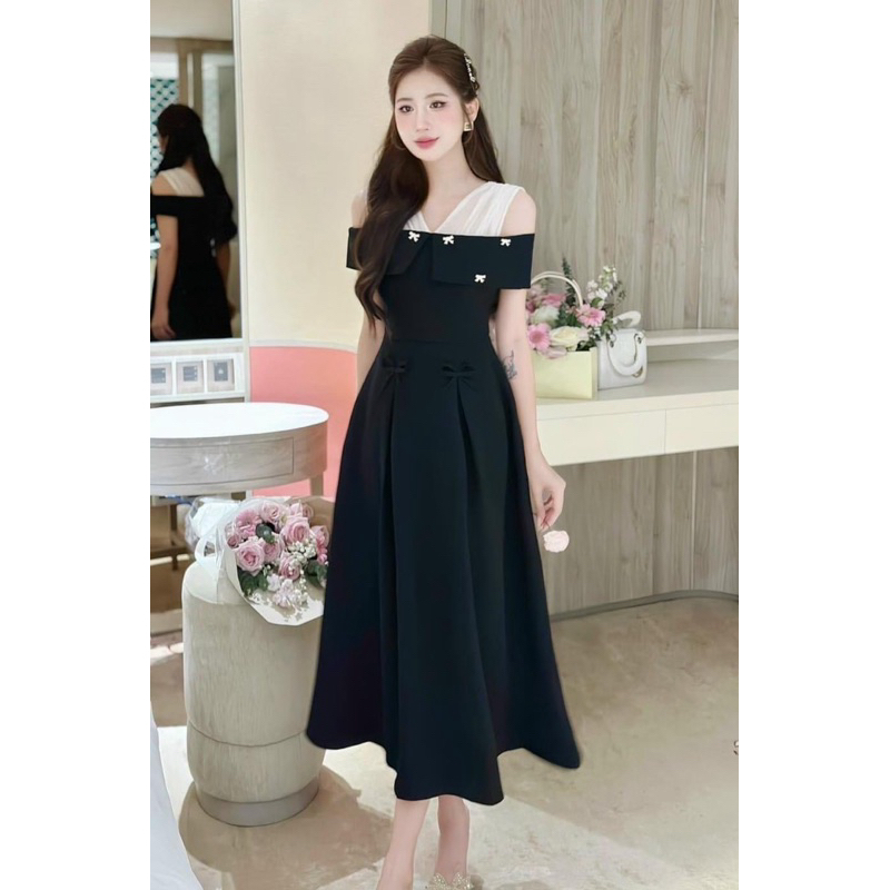 Đầm dự tiệc công sở dáng dài tặng nơ đá siêu xinh HACHI DRESS | Shopee Việt Nam