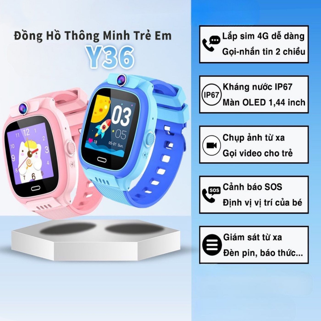 Đồng Hồ Thông Minh Trẻ em Y36, Lắp Sim - Call Video, Định Vị, Theo Dõi Bé, Chống Nước IP67 ...