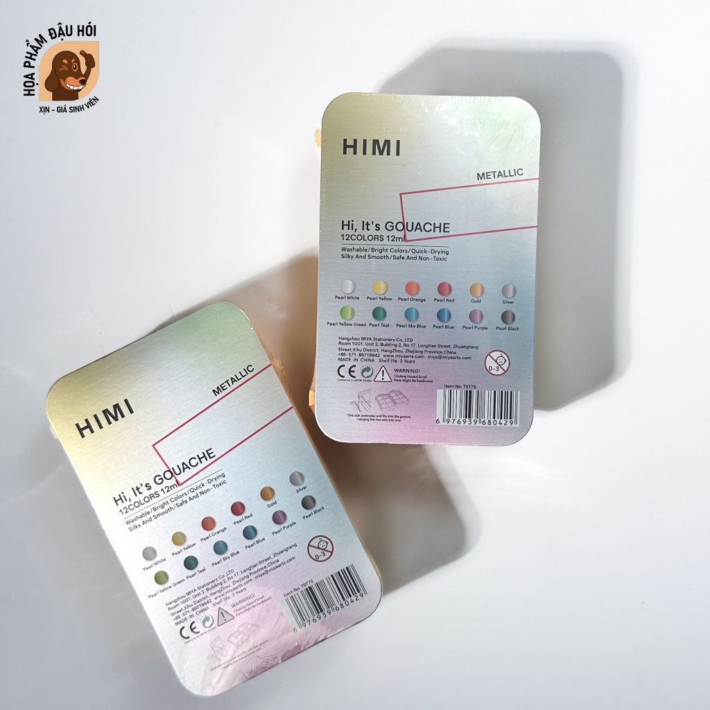 [ĐẬU HÓI]-Màu Goauche HIMI nhũ (metallic) set 12 màu hủ ngăn đôi-hộp ...