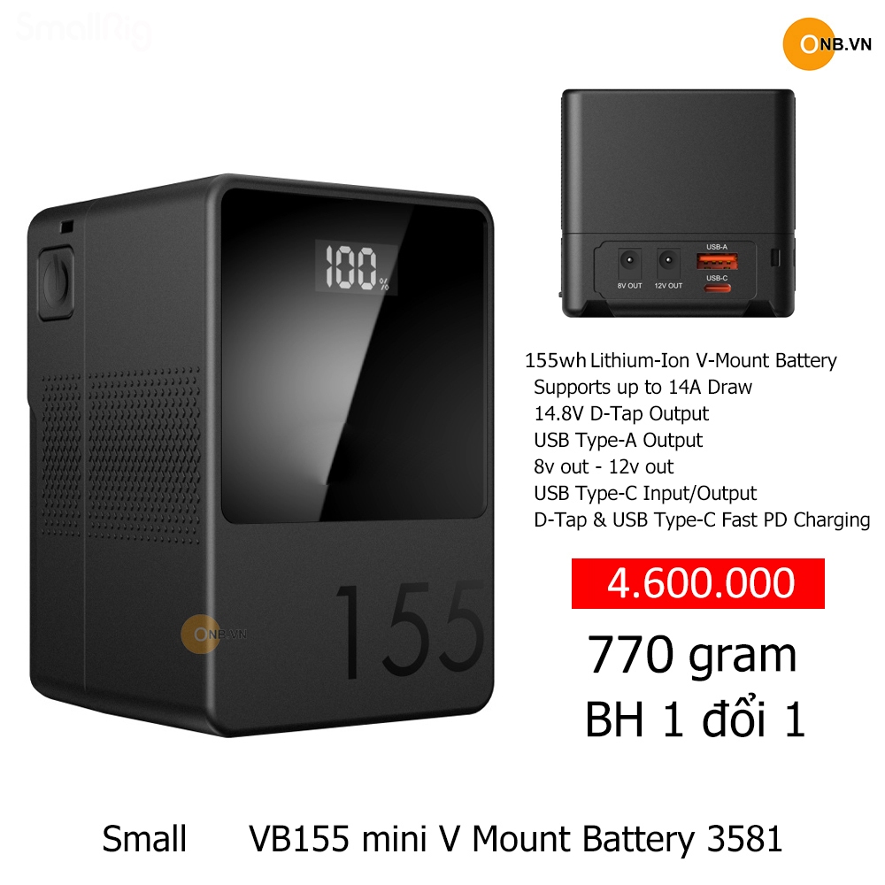 Small -Rig VB155 mini Pin V Mount Battery 155wh Type C 65w 3581 ...