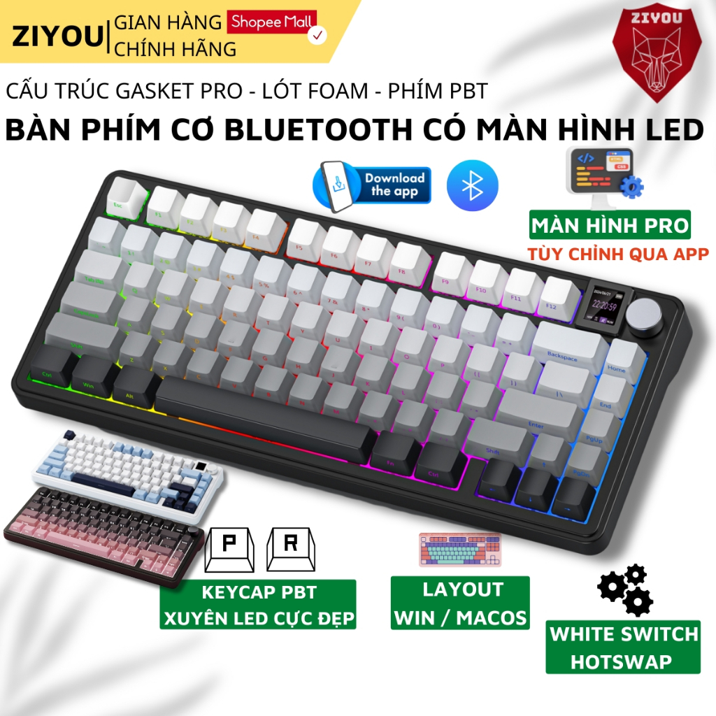 Bàn Phím Cơ Bluetooth Không Dây Ziyou XINMENG M75 Có Màn Hình Tùy Chỉnh ...