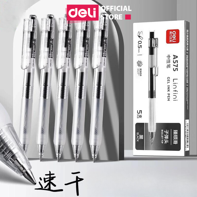 [TOP 1 BÚT GEL] Bút bi gel bấm văn phòng Deli mực đen ngòi 0.5mm học ...