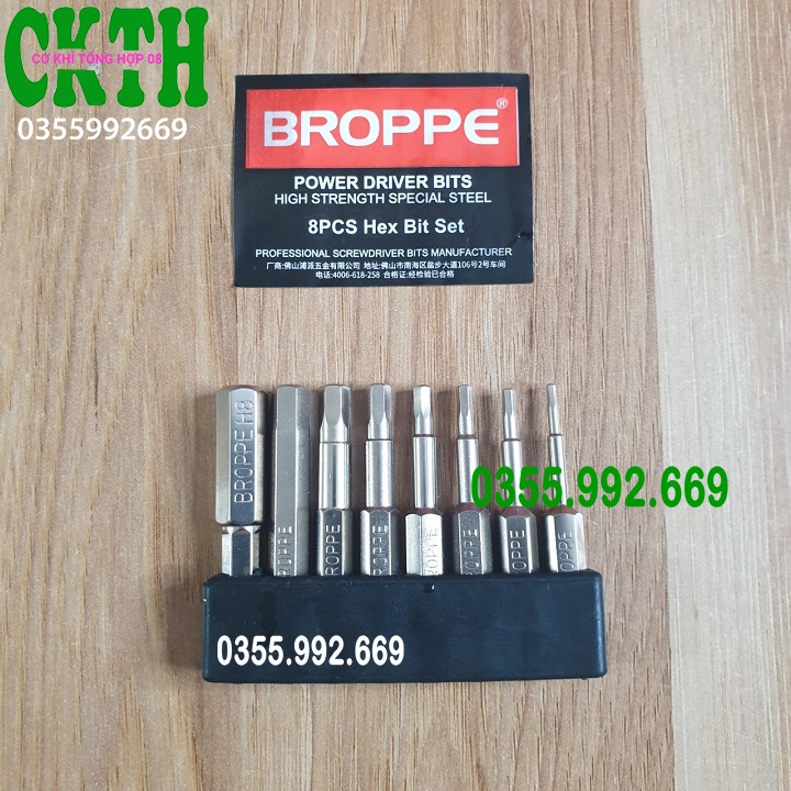 Bộ 8 đầu lục giác dành cho khoan, máy bắn vít dài 50mm siêu biền có nam châm hãng BROPPE cao cấp ...