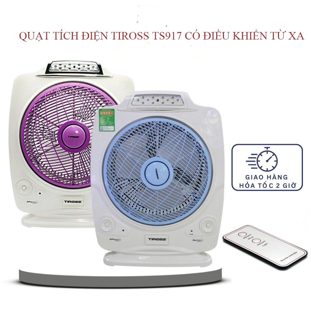 (CHÍNH HÃNG BH 12 THÁNG) Quạt tích điện Tiross TS917-đèn LED điều khiển ...