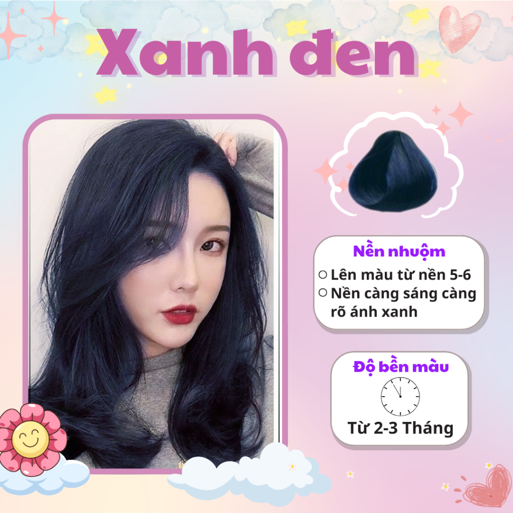 Thuốc Nhuộm Tóc Màu XANH ĐEN, Xanh Than, Xanh Dương Đen Không Tẩy ...
