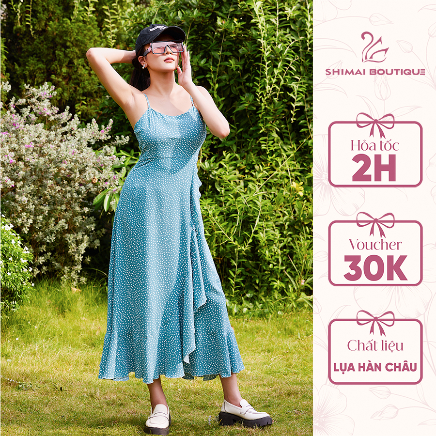 Váy hai dây dáng dài bèo nhún tôn eo Shimai Boutique chất liệu lụa mát không nhăn VHD_01 ...