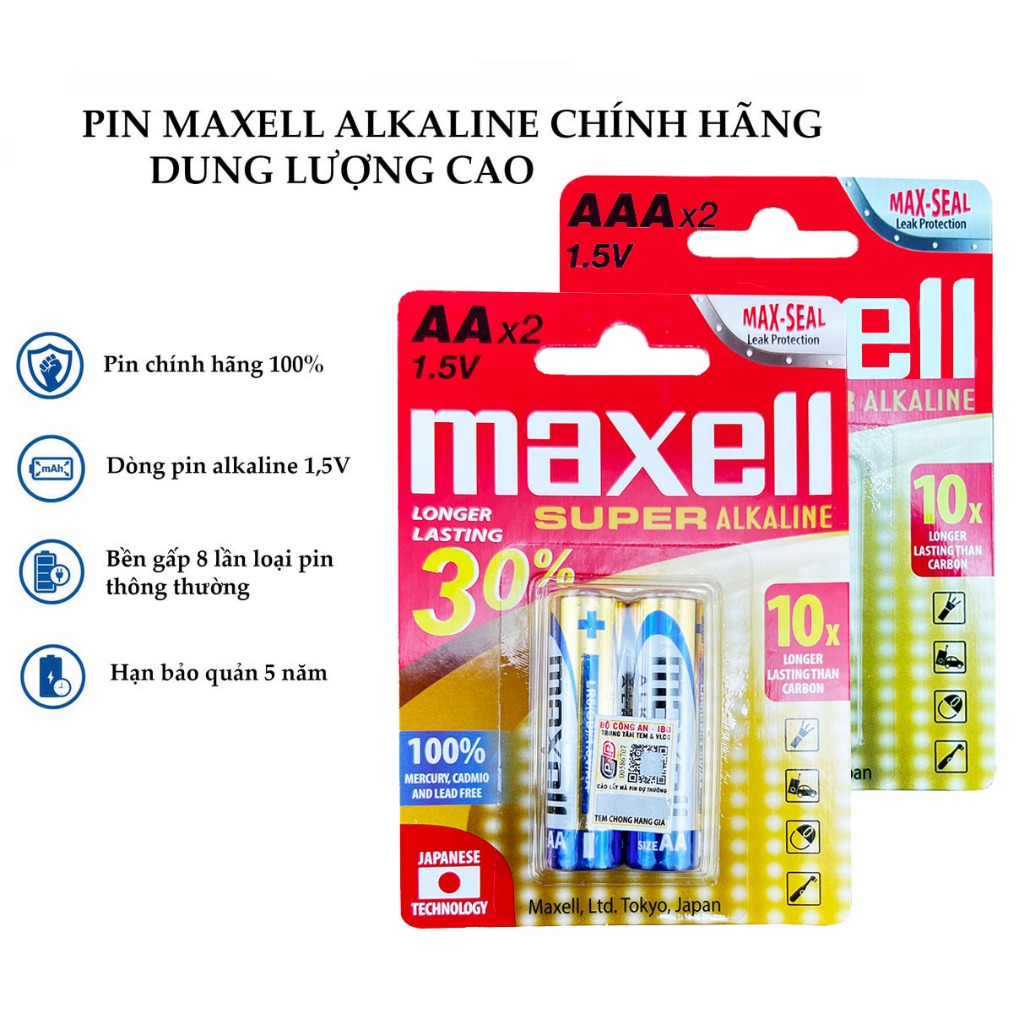 Pin AA (2A), AAA (3A) Maxell Alkaline LR3 LR6 Longer Lasting Power siêu ...