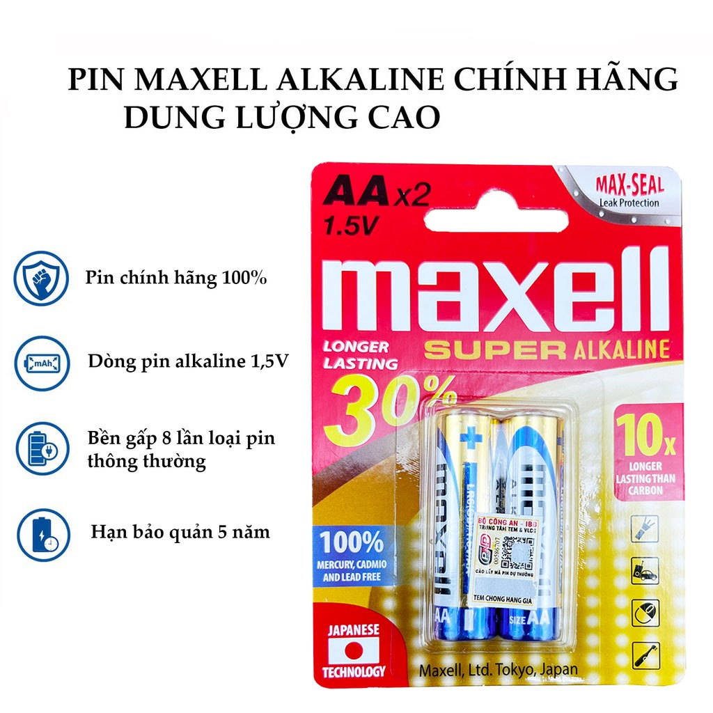Pin AA (2A)Maxell Alkaline LR3 LR6 Longer Lasting Power siêu bền chính ...