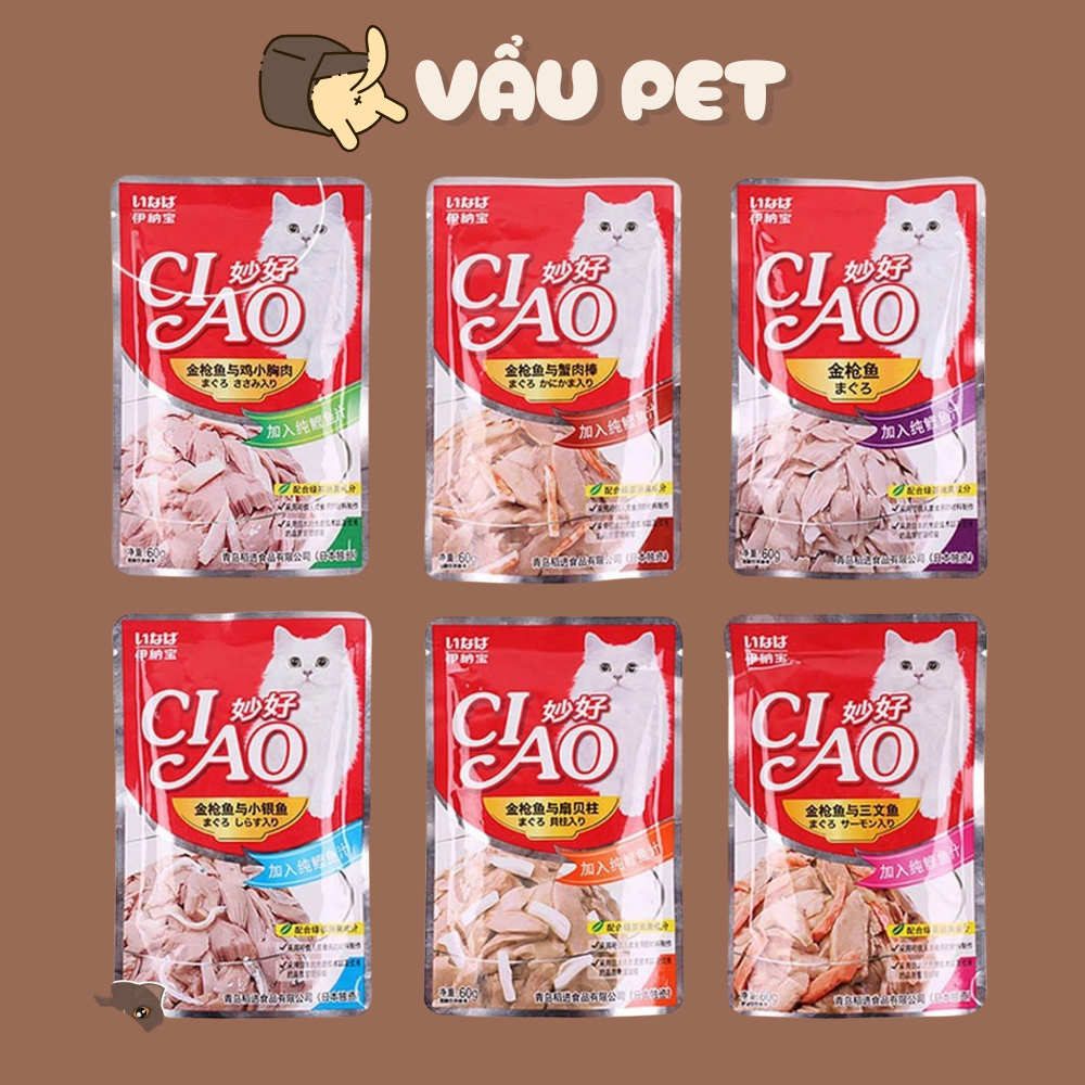 Pate mèo Ciao gói 60g - Pate Ciao cho mèo con, mèo lớn đầy đủ dinh dưỡng Vẩu Pet Shop | Shopee ...