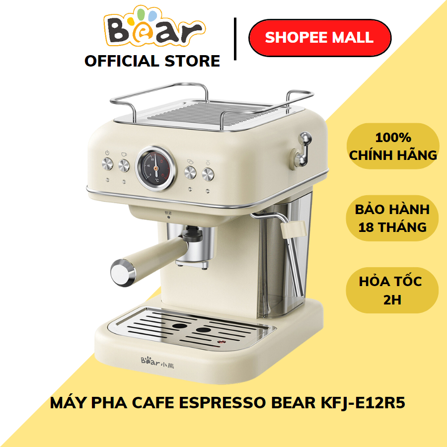Máy pha cà phê Espresso tự động Bear KFJ-E12R5, 950W, 20Bar, tạo bọt sữa, Cho gia đình, BH 18 ...